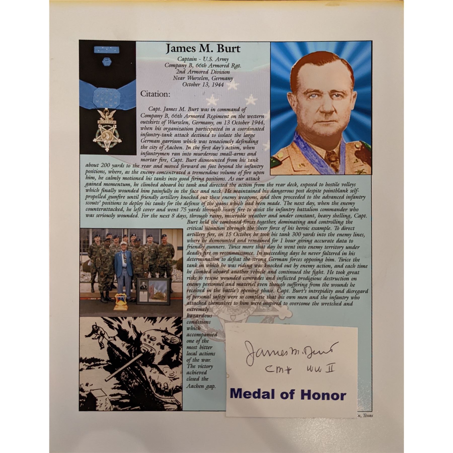 WW2 James M. Burt Signed Bio Page