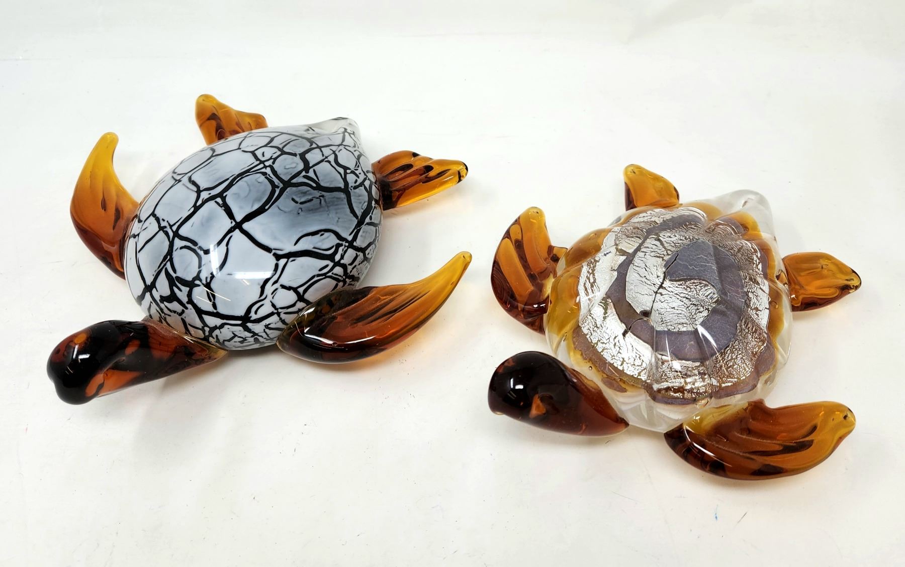 2 Art Glass Turtles