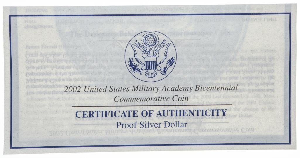 USA Mint 2002 US Military Academy Bicentennial Proof Silver Dollar