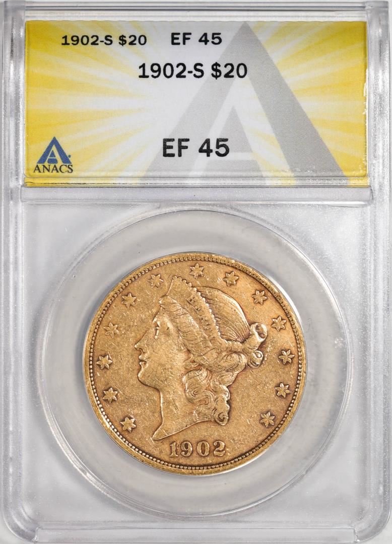 1902-S $20 Liberty Head Double Eagle Gold Coin ANACS EF45
