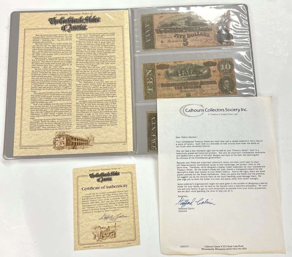 Authentic Treasury Notes Of The Confederate States Of America (3-notes)