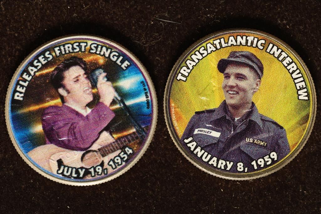 2-COLORIZED ELVIS PRESLEY OVERLAYS ON BU JFK'S