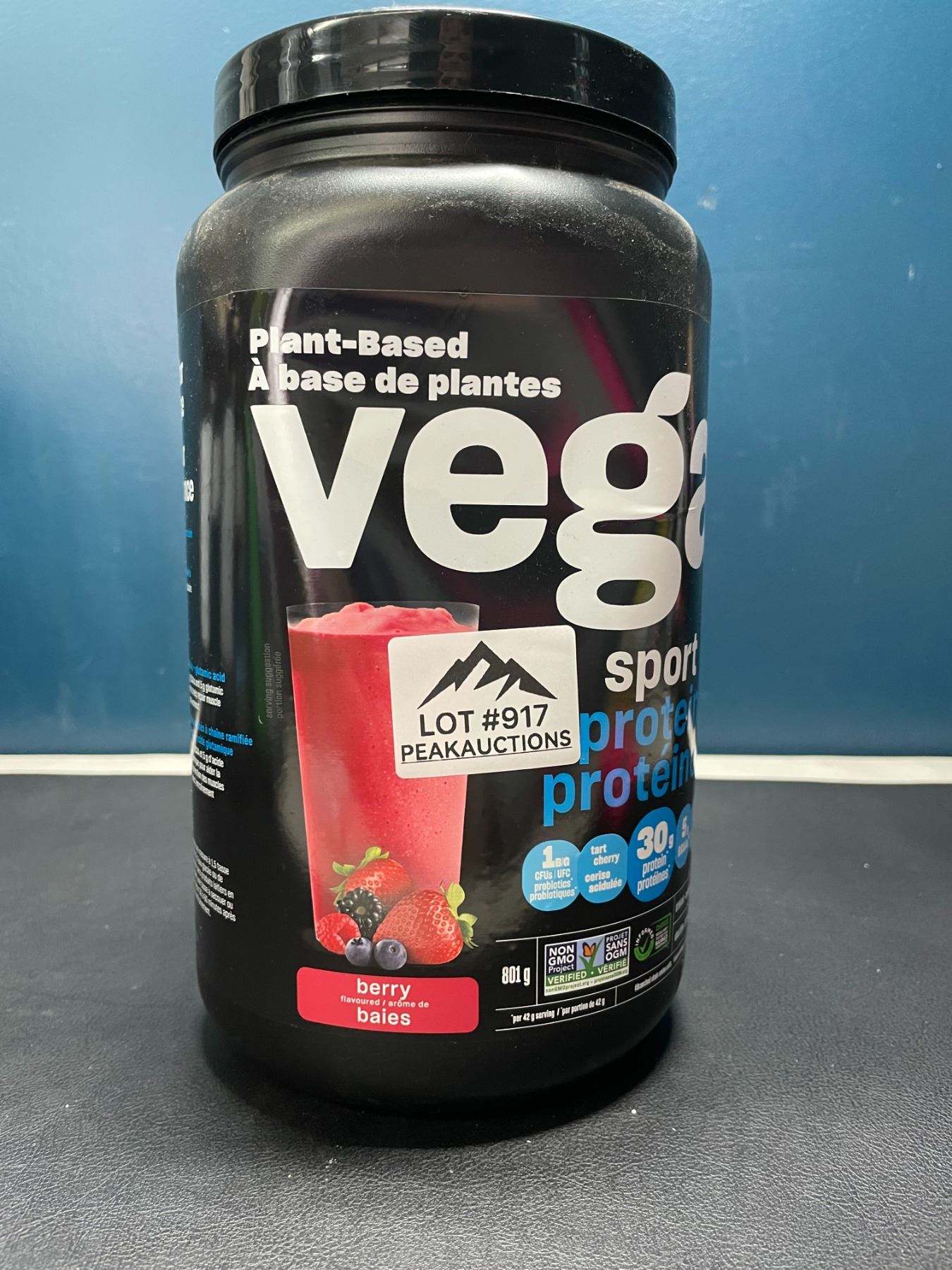 Lot of 1 Tub of Vega Sport Plant-Based Protein Powder - Berry - 801G