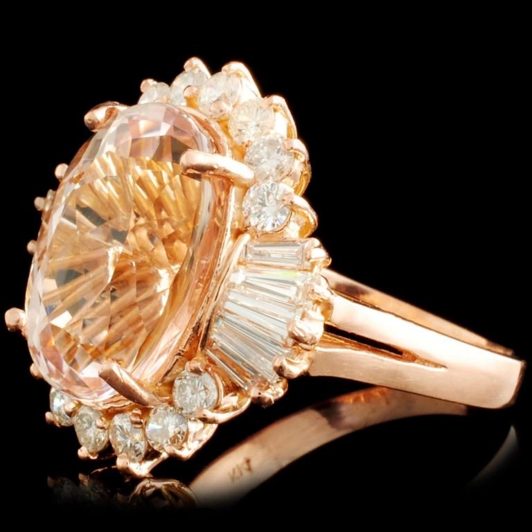14K Rose Gold Morganite 7.00ct & Diam Ring 1.19ctw