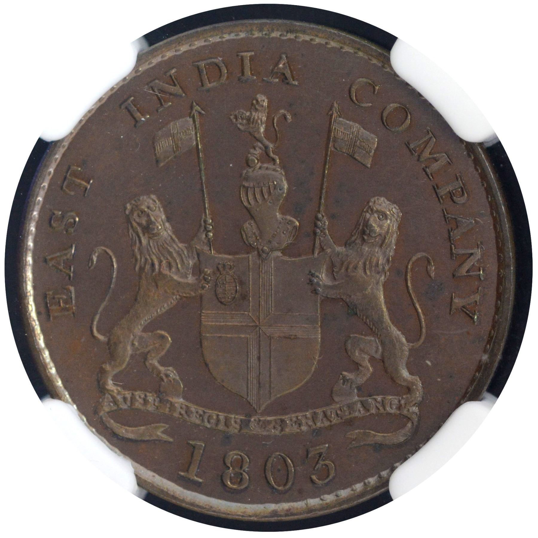 Copper Five Cash Original Proof 1803 AD Coin of Soho Mint of Madras ...