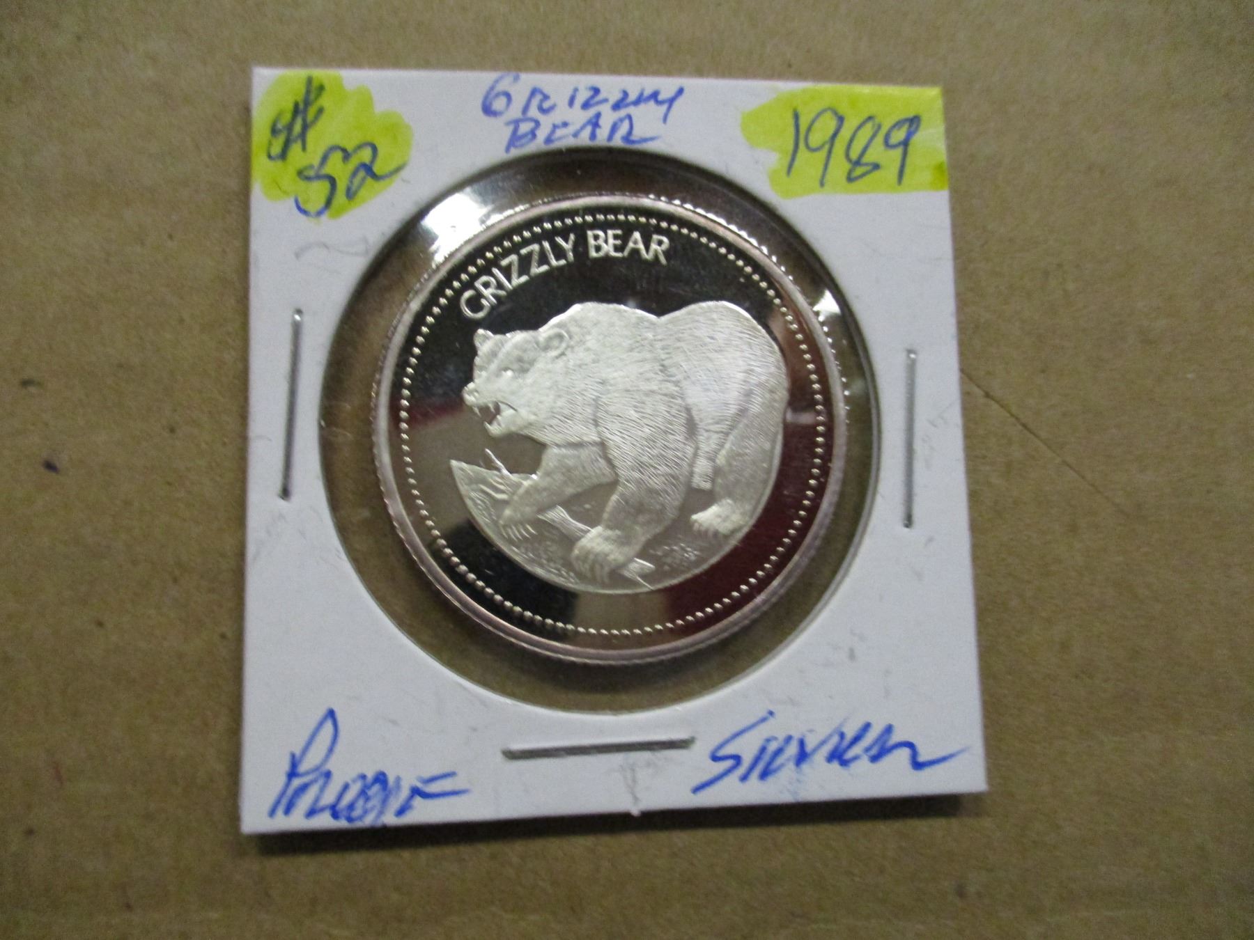 1989 PROOF SILVER GRIZZLY BEAR COIN