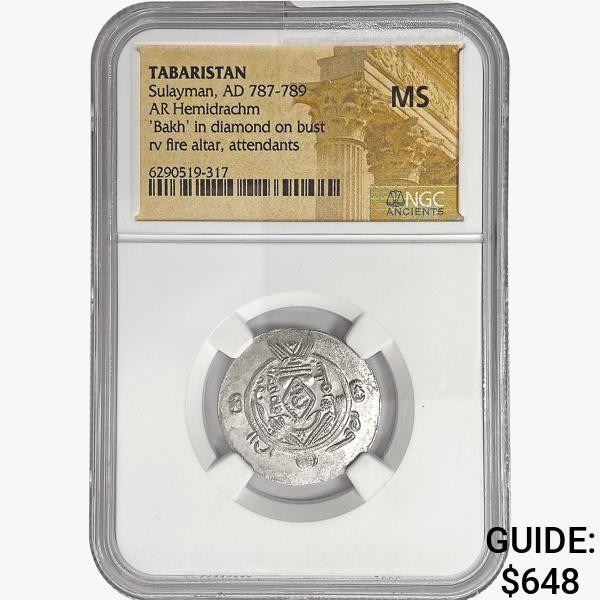 787-789 AD Tabaristan Silver Hemidrachm NGC MS