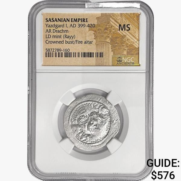 399-420 AD Tabaristan Silver Hemidrachm NGC MS