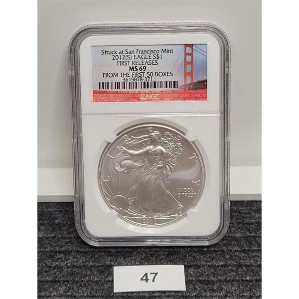 Single NGC MS69 2012 American Silver Eagles .999 Silver - First Releases - From first 50 boxes ...