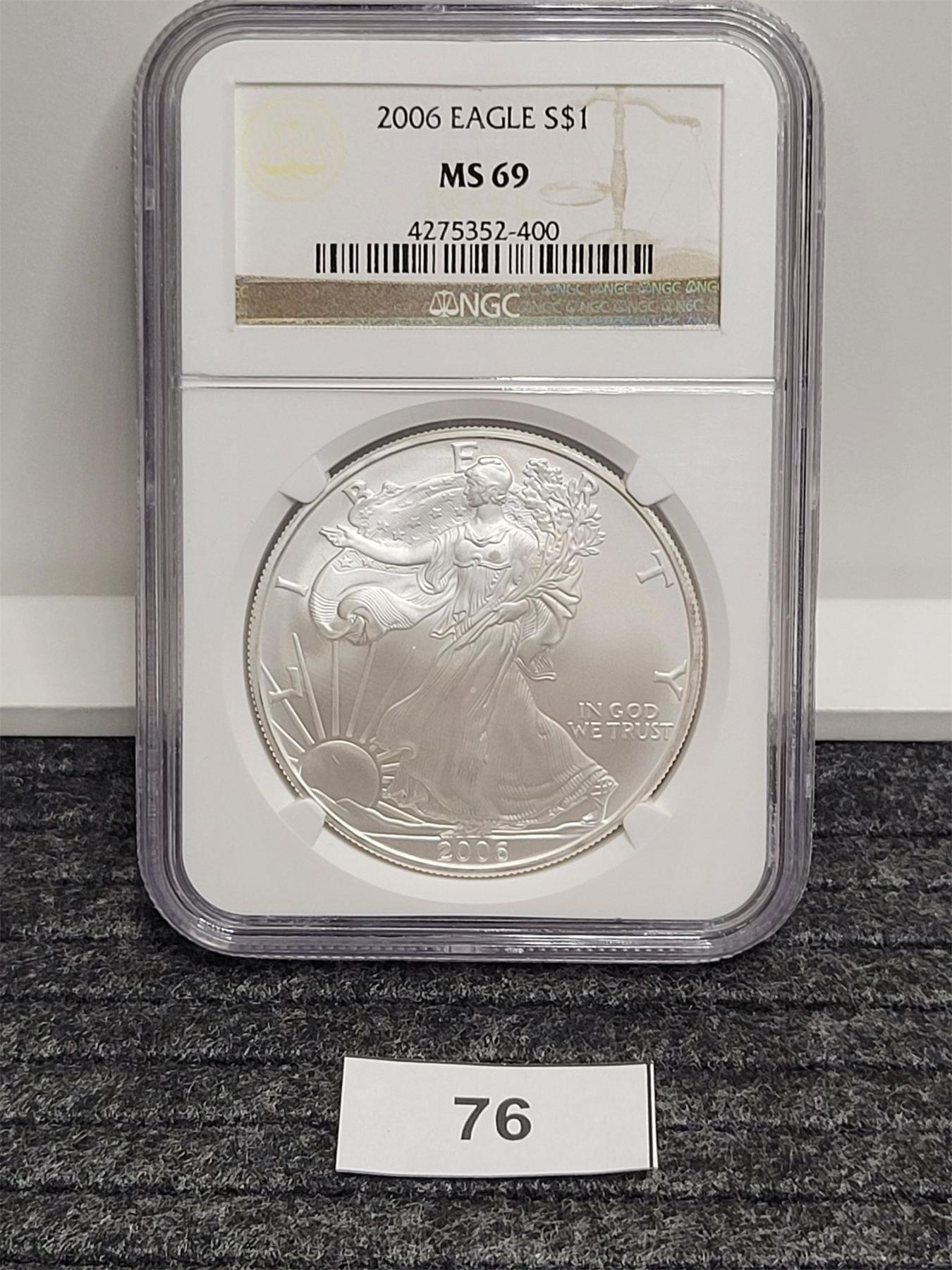 NGC MS69 2006 American Silver Eagles .999 Silver - Bosley Auctioneers