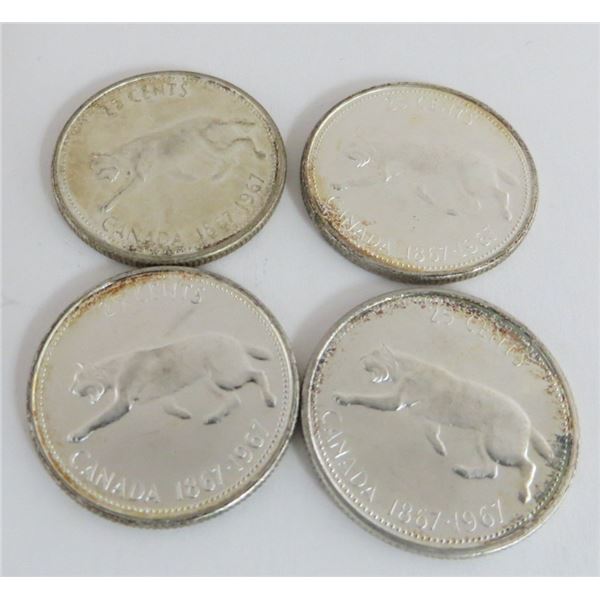4 Canadian Silver Quarters 1967