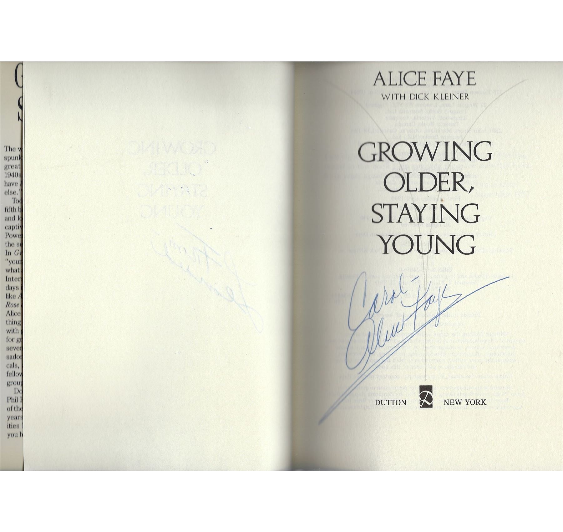 Growing Older, Staying Young Alice Faye signed book