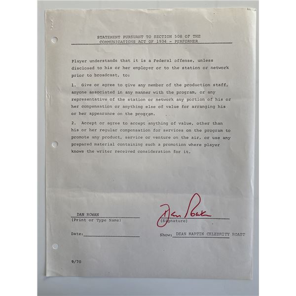 Laugh Ins Dean Martin and Dan Rowan signed document