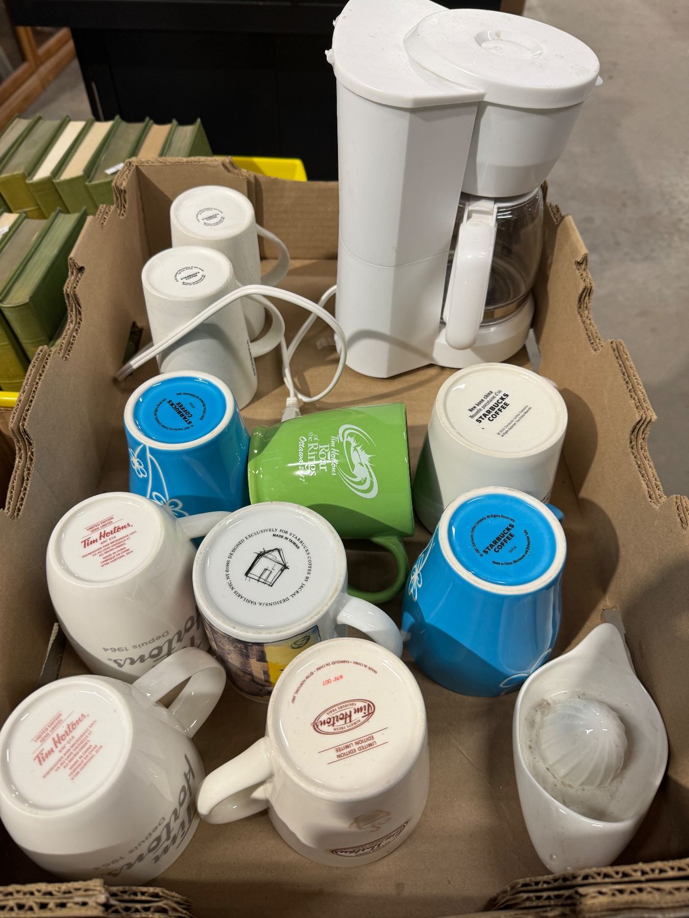 Starbucks, Tim Horton and other mugs and coffee maker