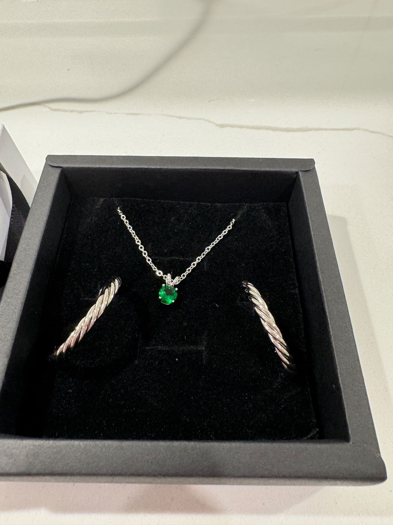 New smartlife platinum plated emerald necklace & rope hoop earrings