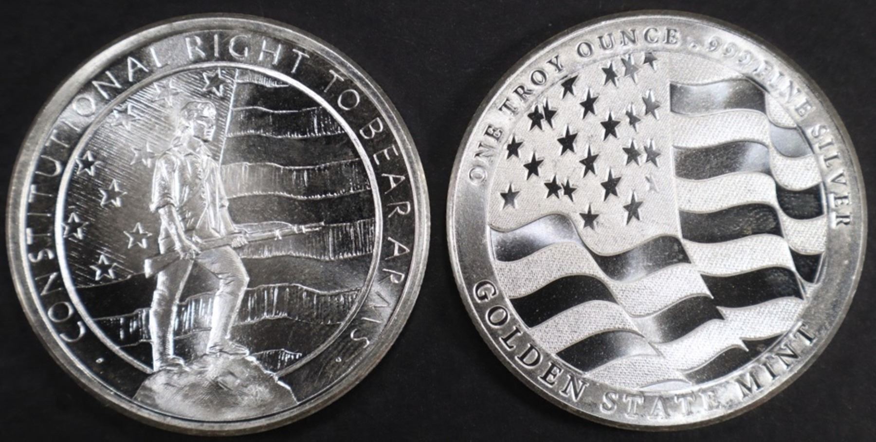(2) 1 OZ .999 SILVER FLAG & 2ND AMENDMENT ROUNDS