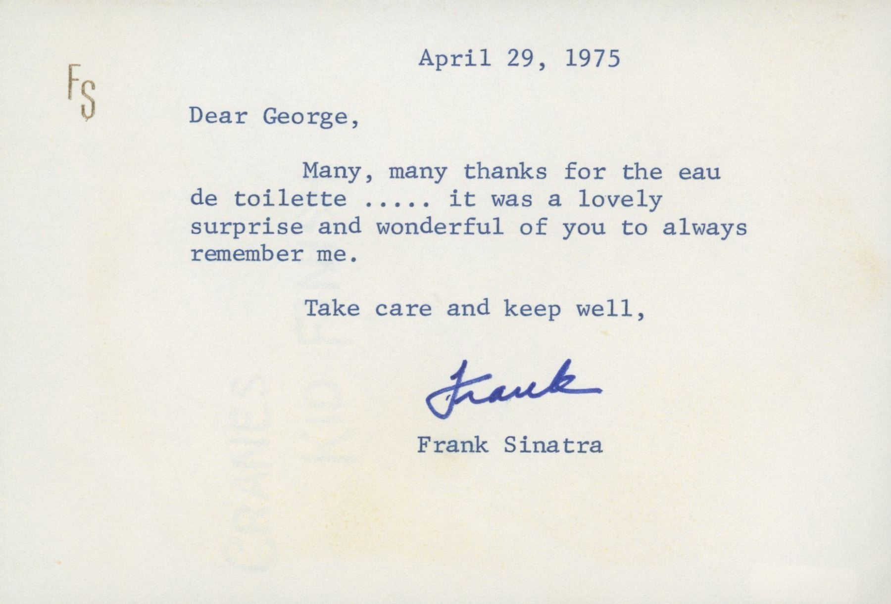 Frank Sinatra signed note on personal stationery d