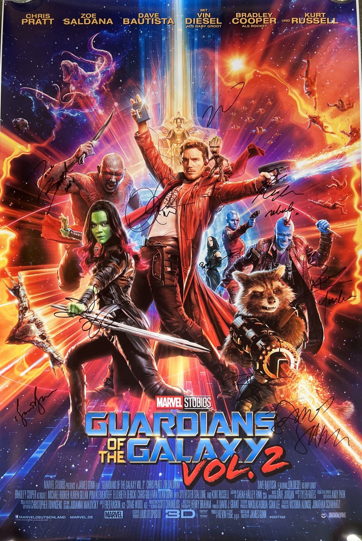 Guardians Of The Galaxy 2 cast signed movie poster
