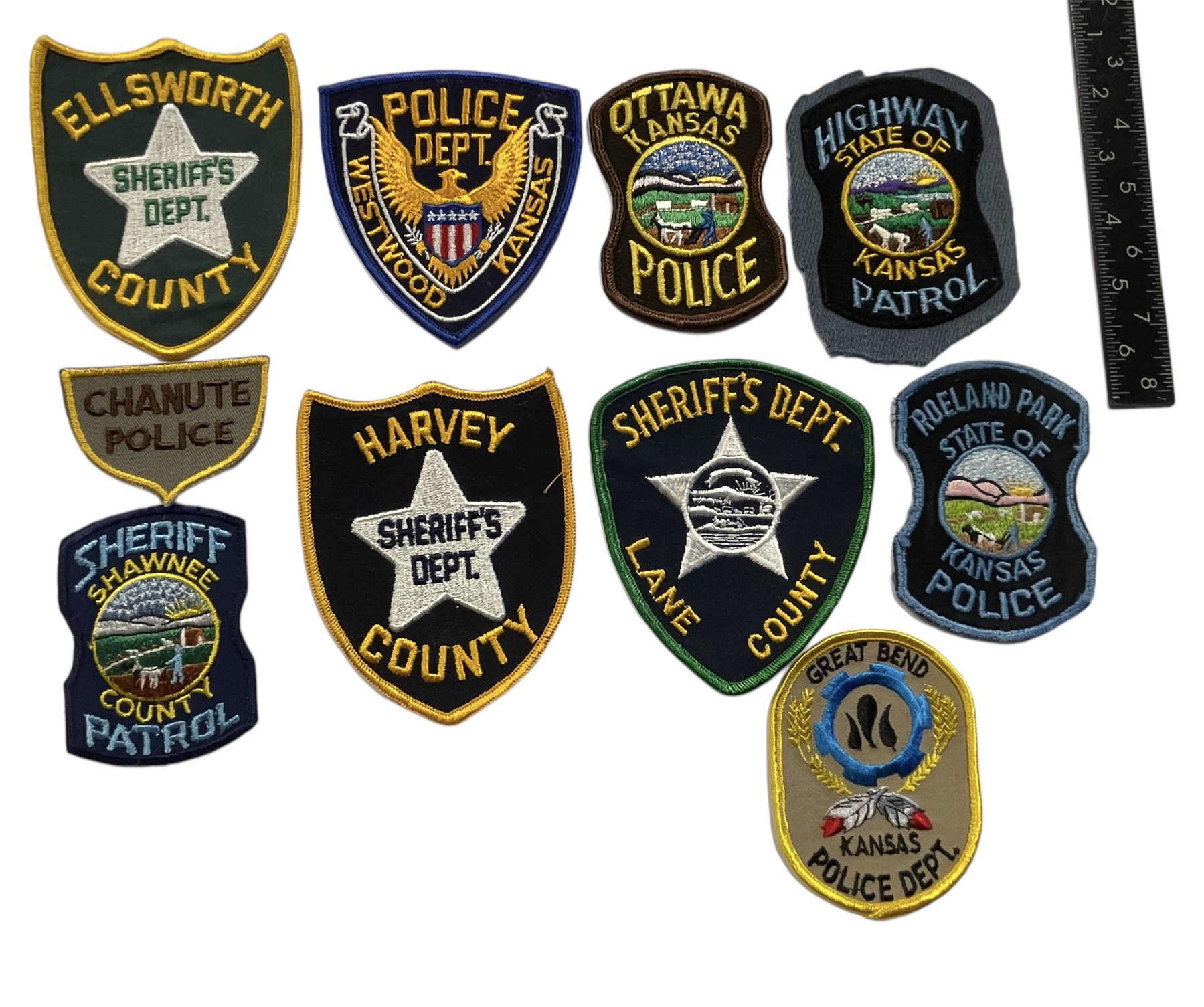 Lot of 10 Kansas State USA Police Patches
