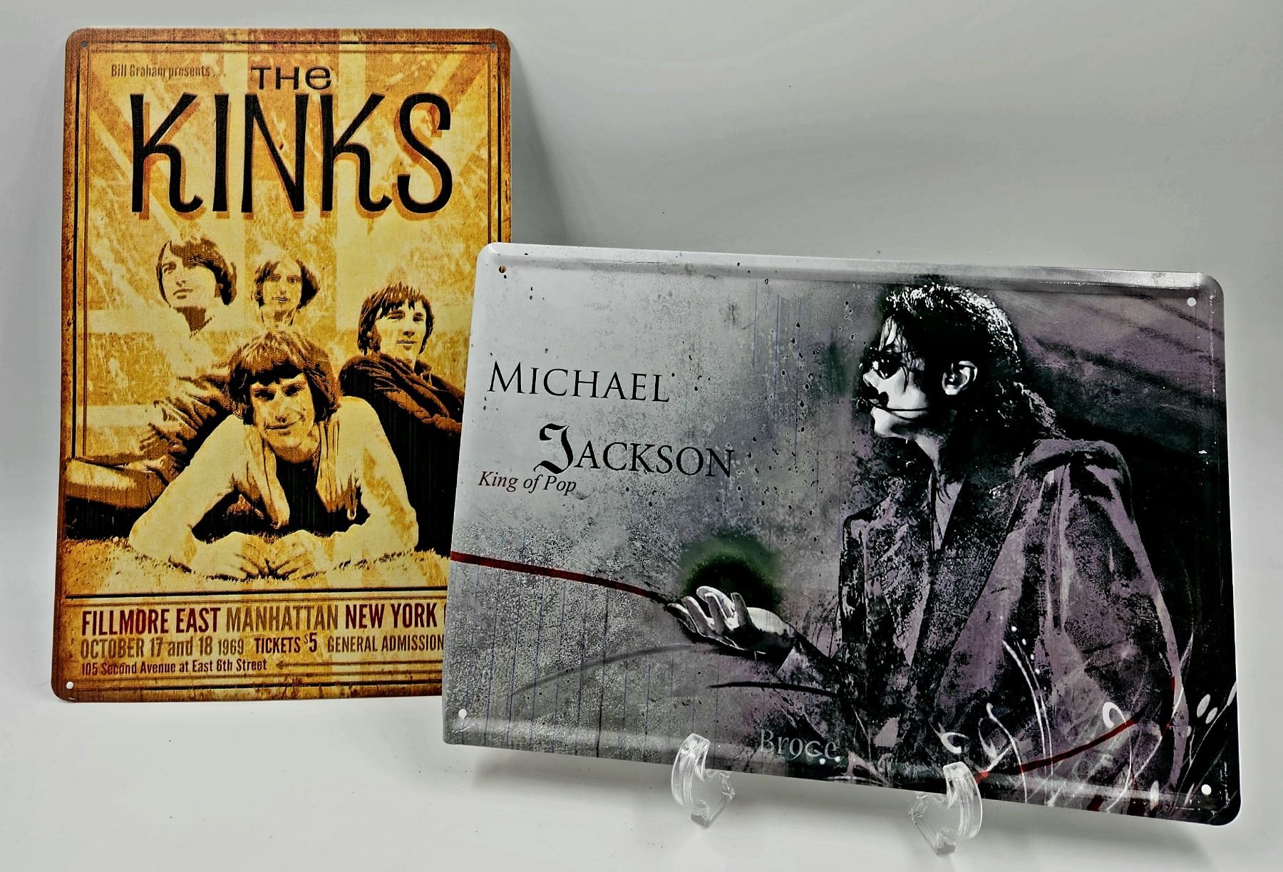 2 Metal Rock Signs - The Kinks & Michael Jackson (12x8")