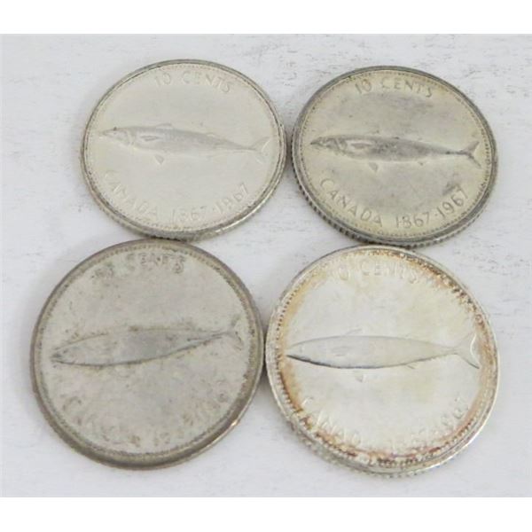 4 Canadian Silver 1967 Dimes