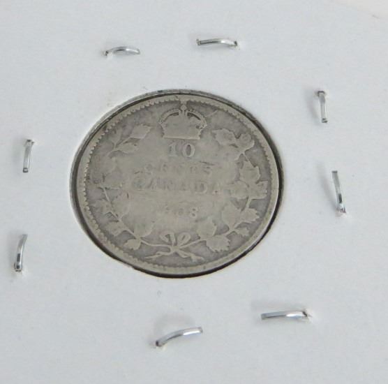 1908 Canadian Silver 10 Cent Coin