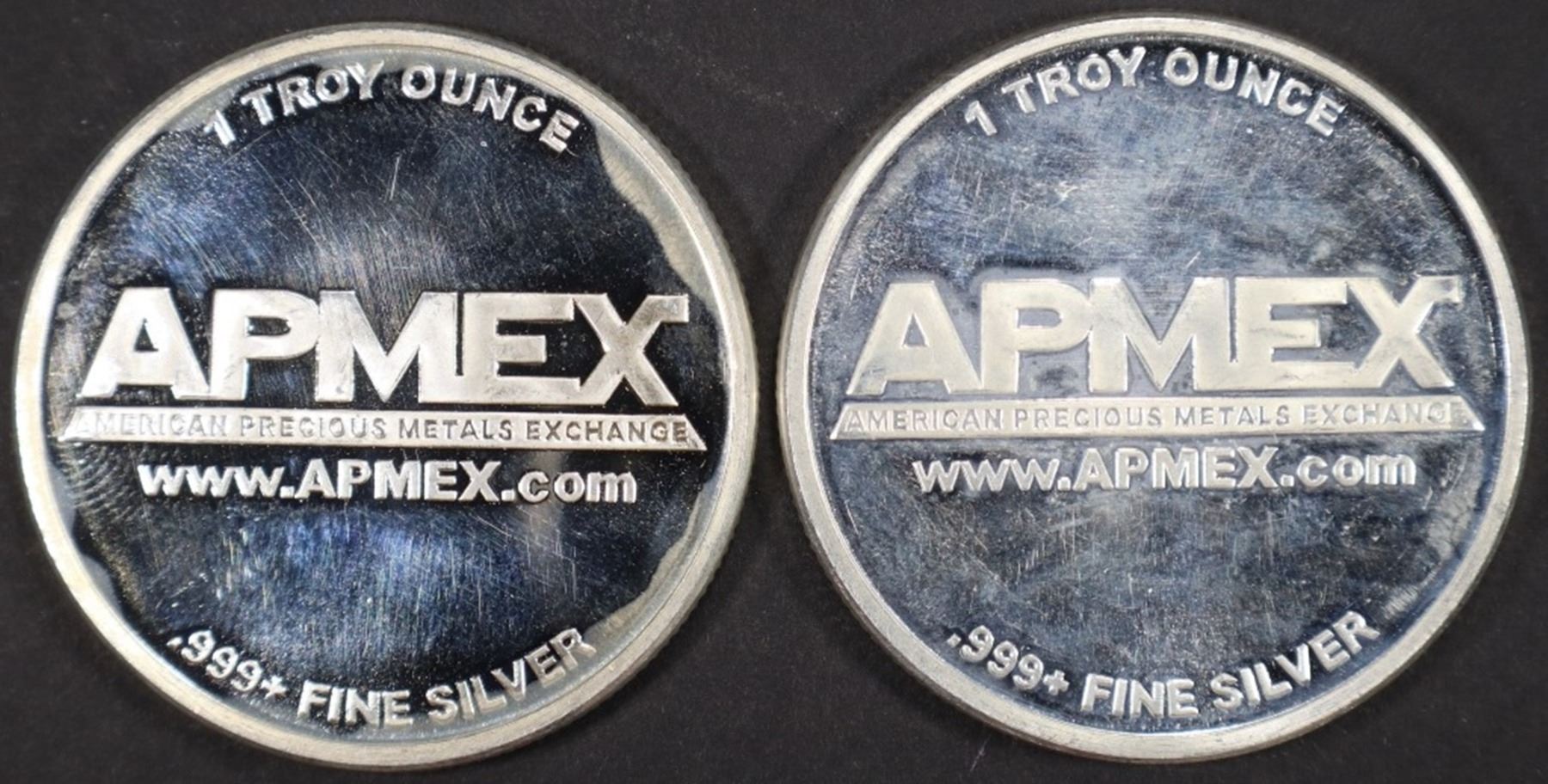 (2) 1 OZ .999 SILVER APMEX ROUNDS