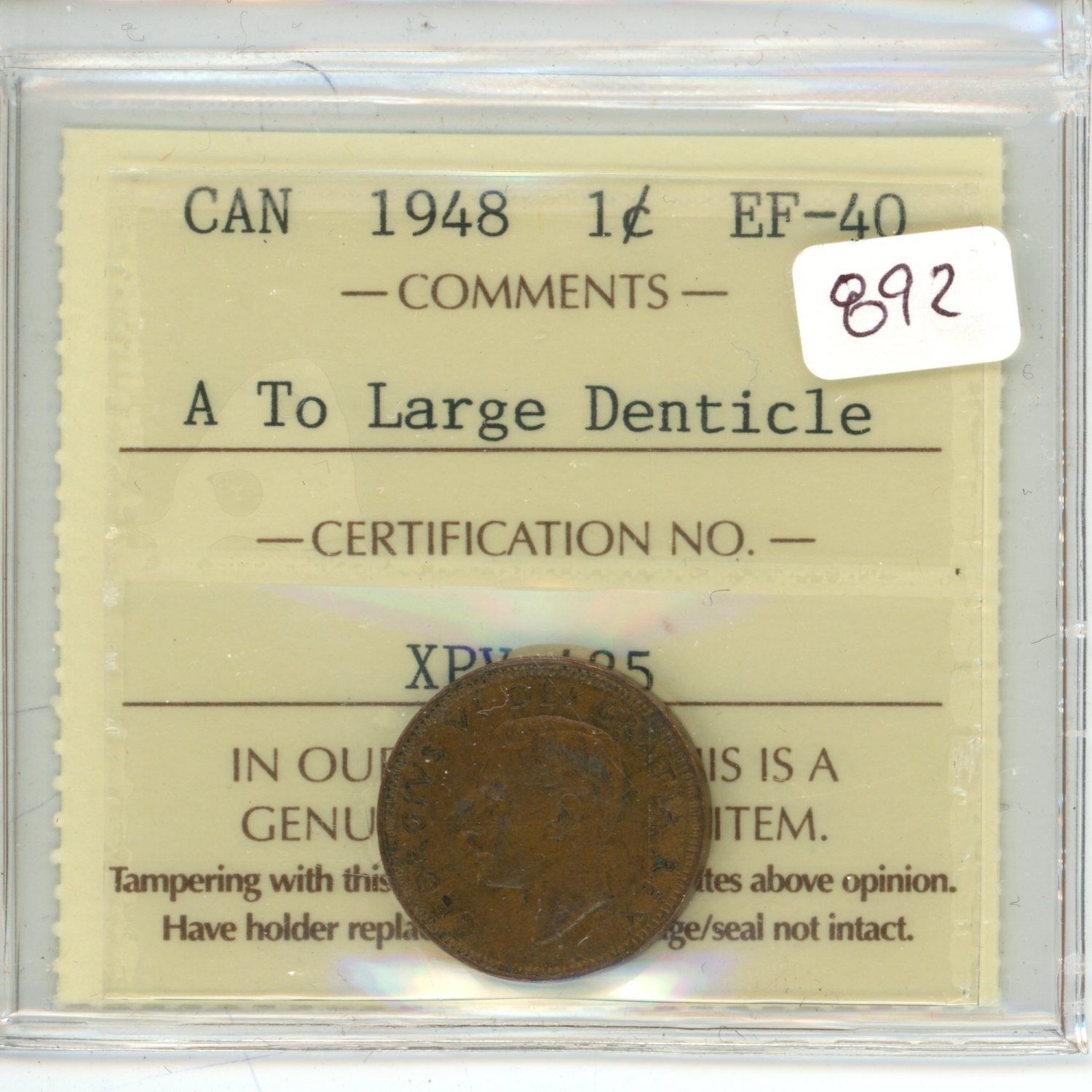 1948 Graded Canadian Penny - EF-40: A To Large Denticle - Schmalz Auctions
