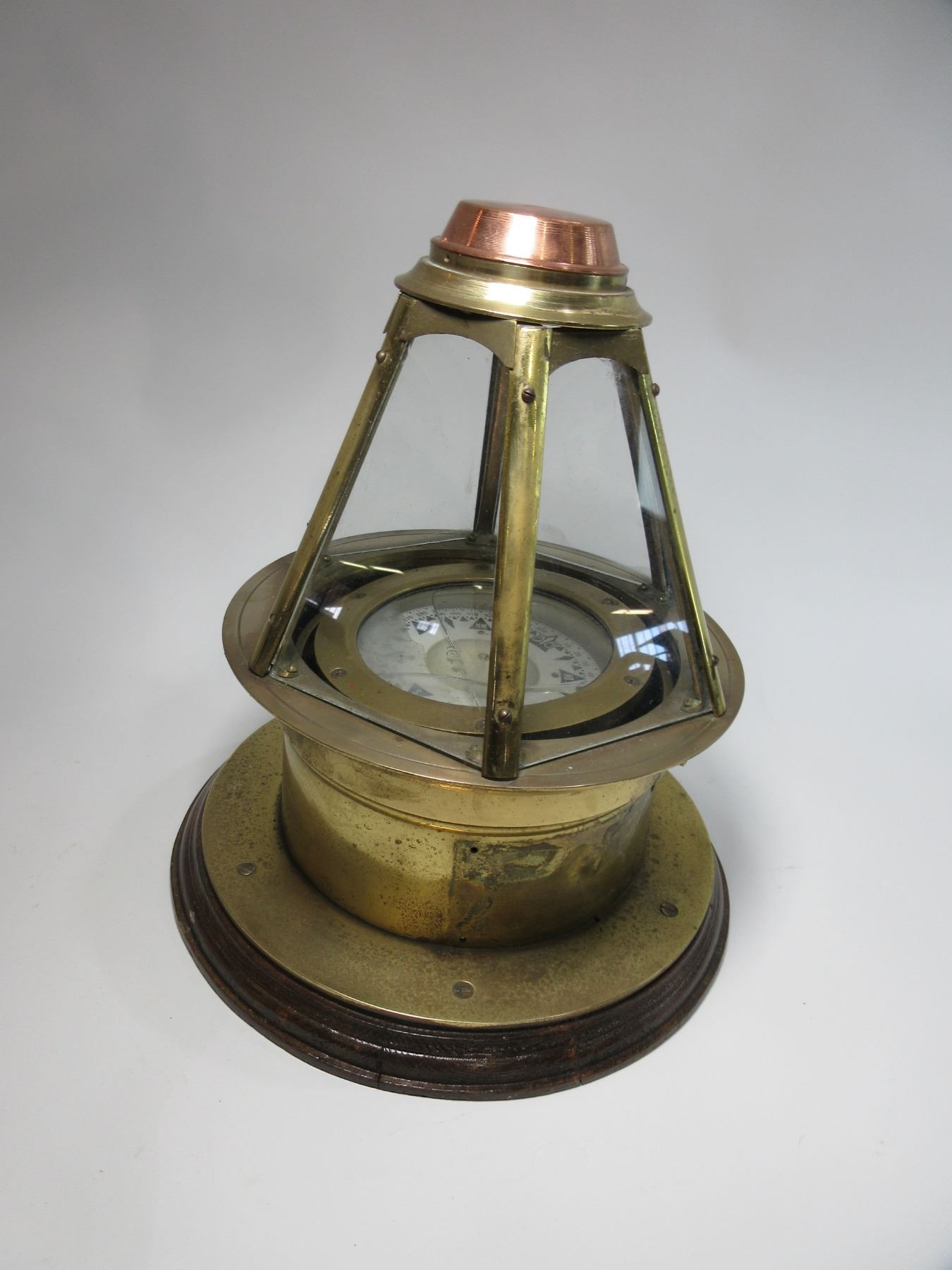 Heavy Vintage Brass Ships Compass- Face Has A Crack- 14" X 11"