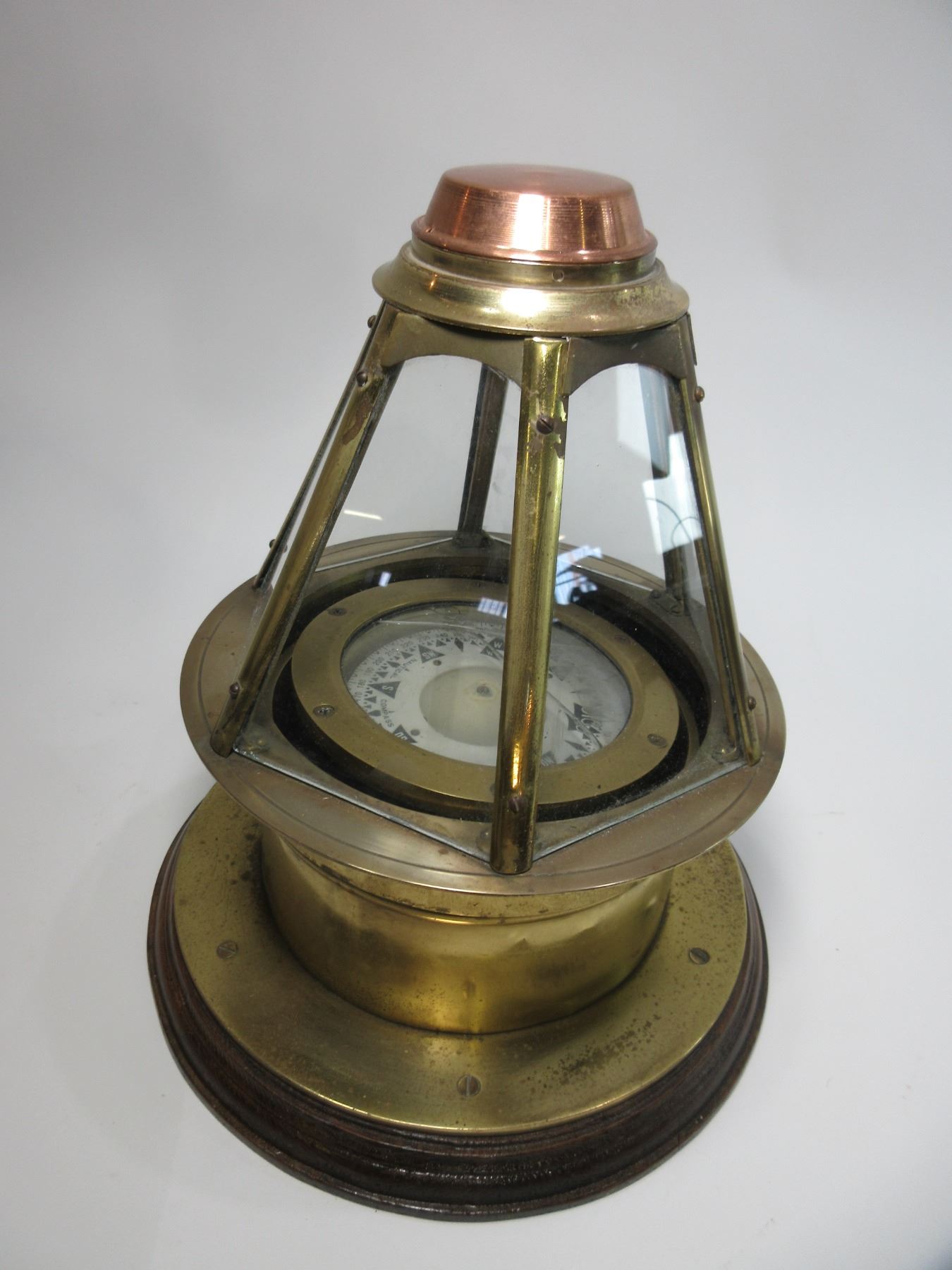 Heavy Vintage Brass Ships Compass- Face Has A Crack- 14" X 11"