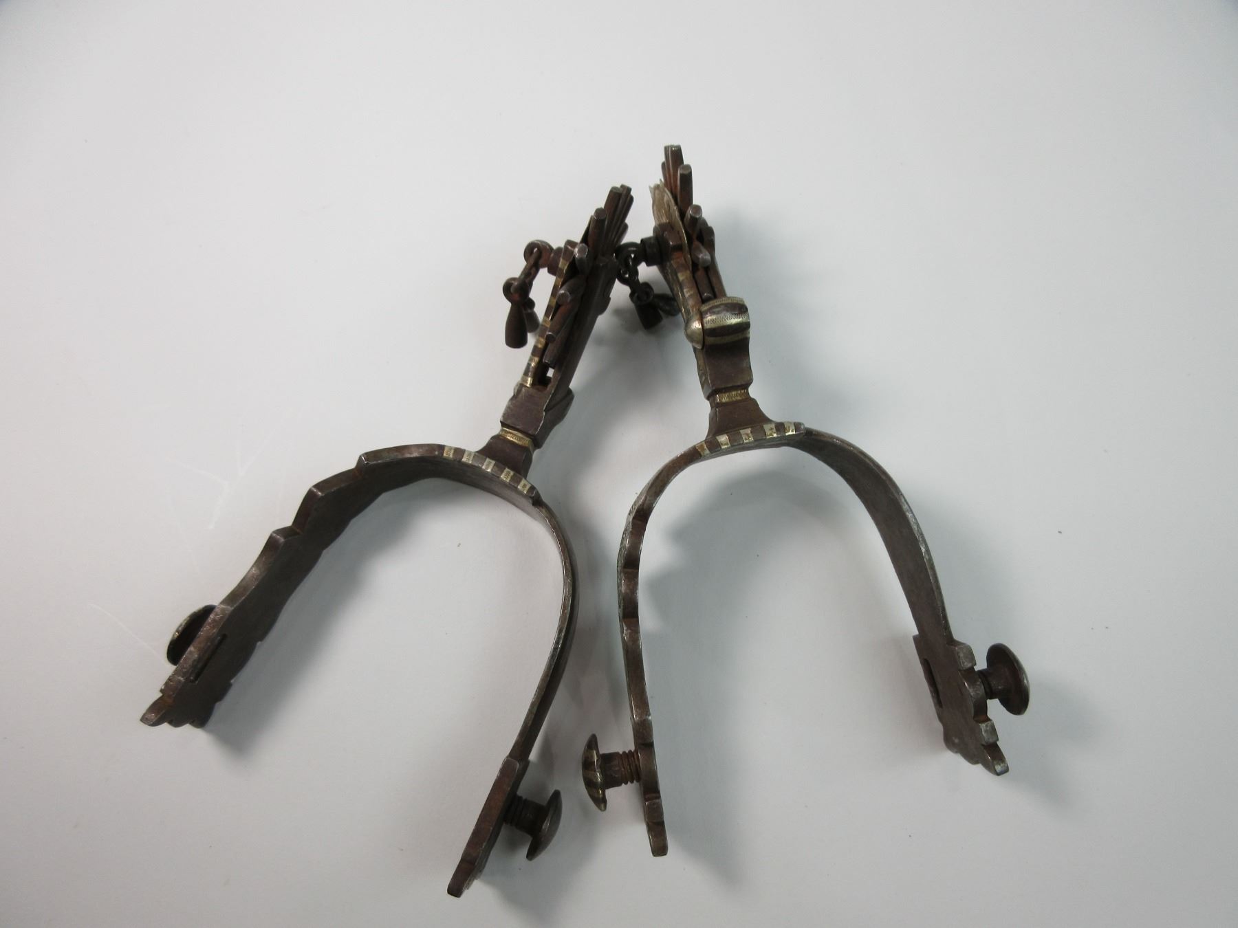 Marked Garza Silver Inlaid Spurs- 1.1" Bands- 2.5" Shanks- 2" 14 Point ...