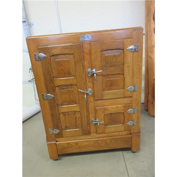 Restored Oak Superb Ice Box- Great Condition- Castors- 35"W X 46"H X 19"D