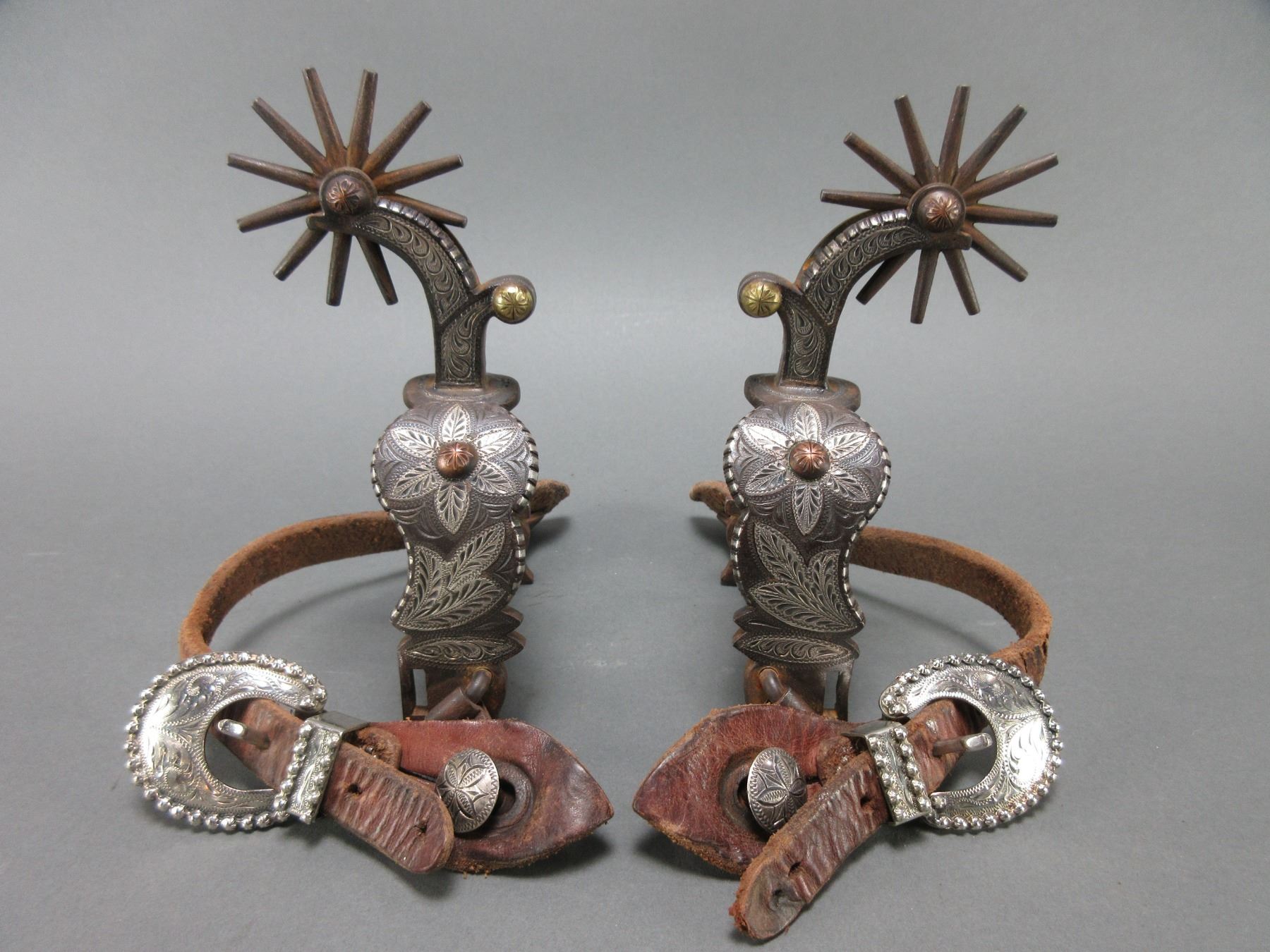 Marked E Garcia Silver Inlaid Spurs- 1.75" Bands- 2.5" Drop Shanks- 2.5 ...