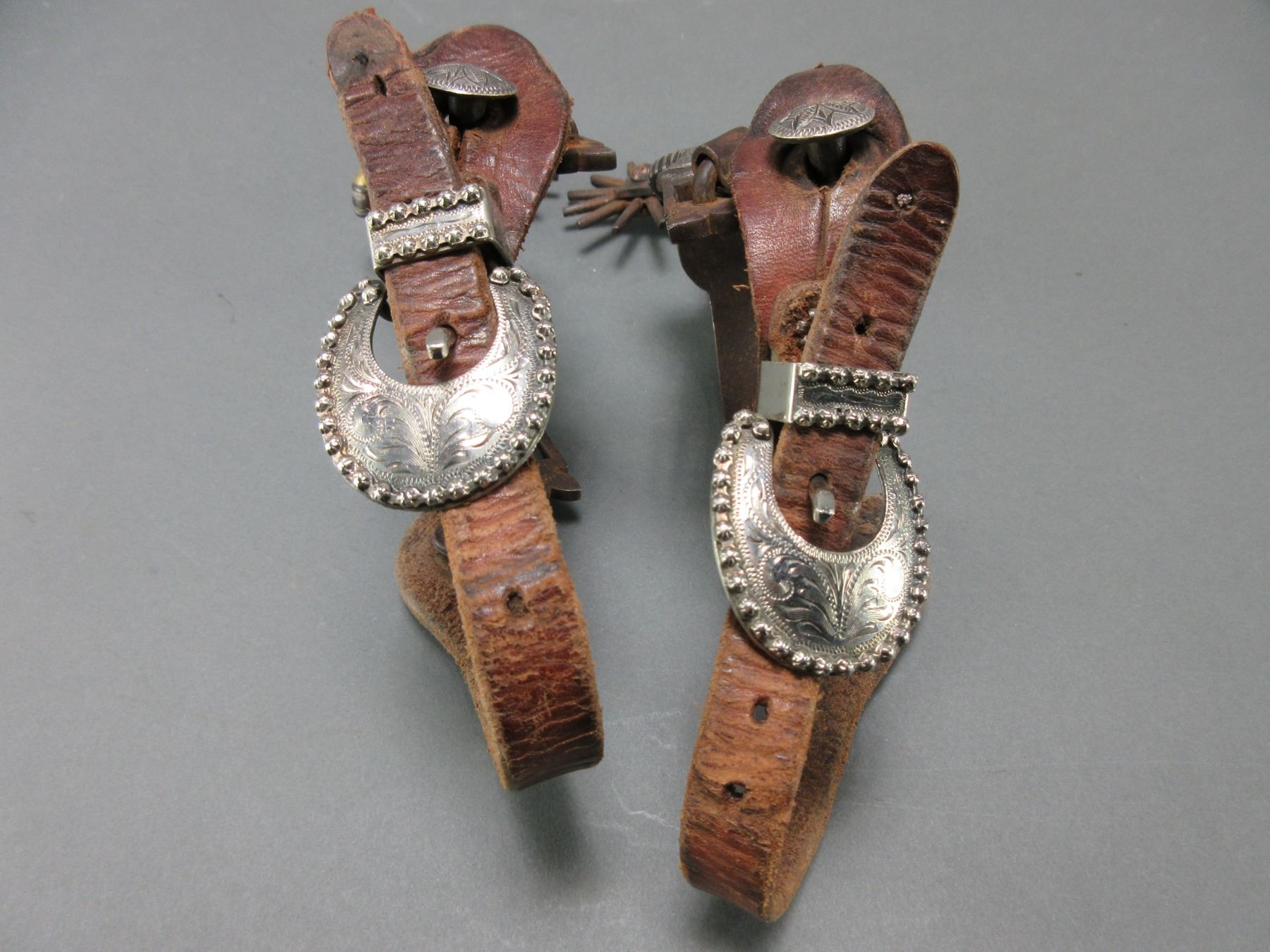 Marked E Garcia Silver Inlaid Spurs- 1.75" Bands- 2.5" Drop Shanks- 2.5 ...