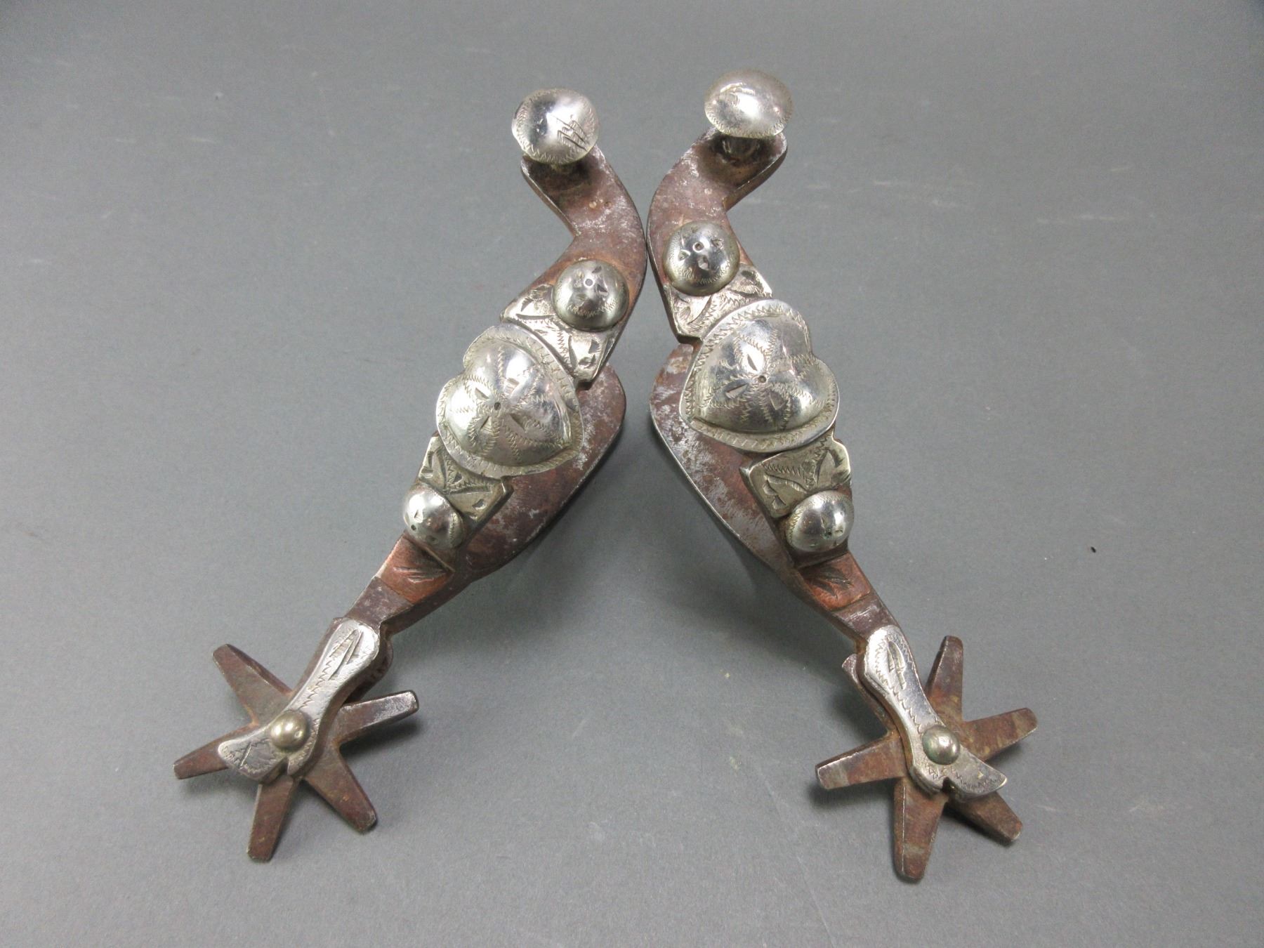 Unmarked Silver And Brass Overlaid Lady Leg Spurs- 1.2" Heavy Bands- 2. ...
