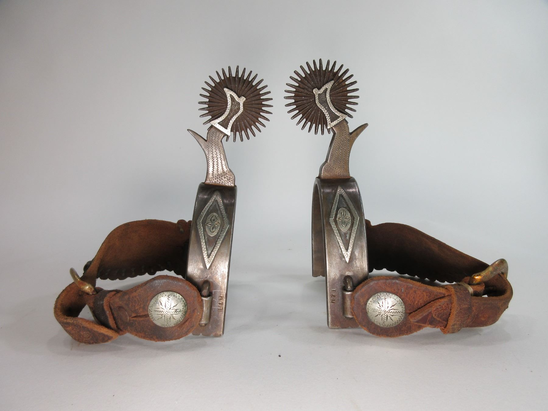 Marked L+M Silver And Brass Double Mounted Overlaid Lady Leg Spurs- 1.1 ...