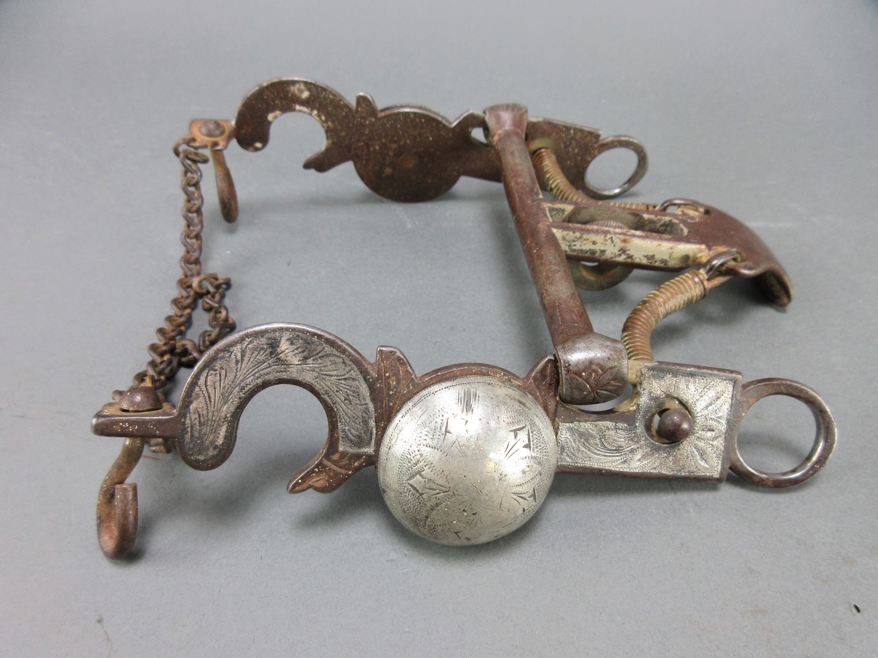 Marked GS Garcia Elko Nev Silver Inlaid Bit- Carmel Cheek- Spanish ...