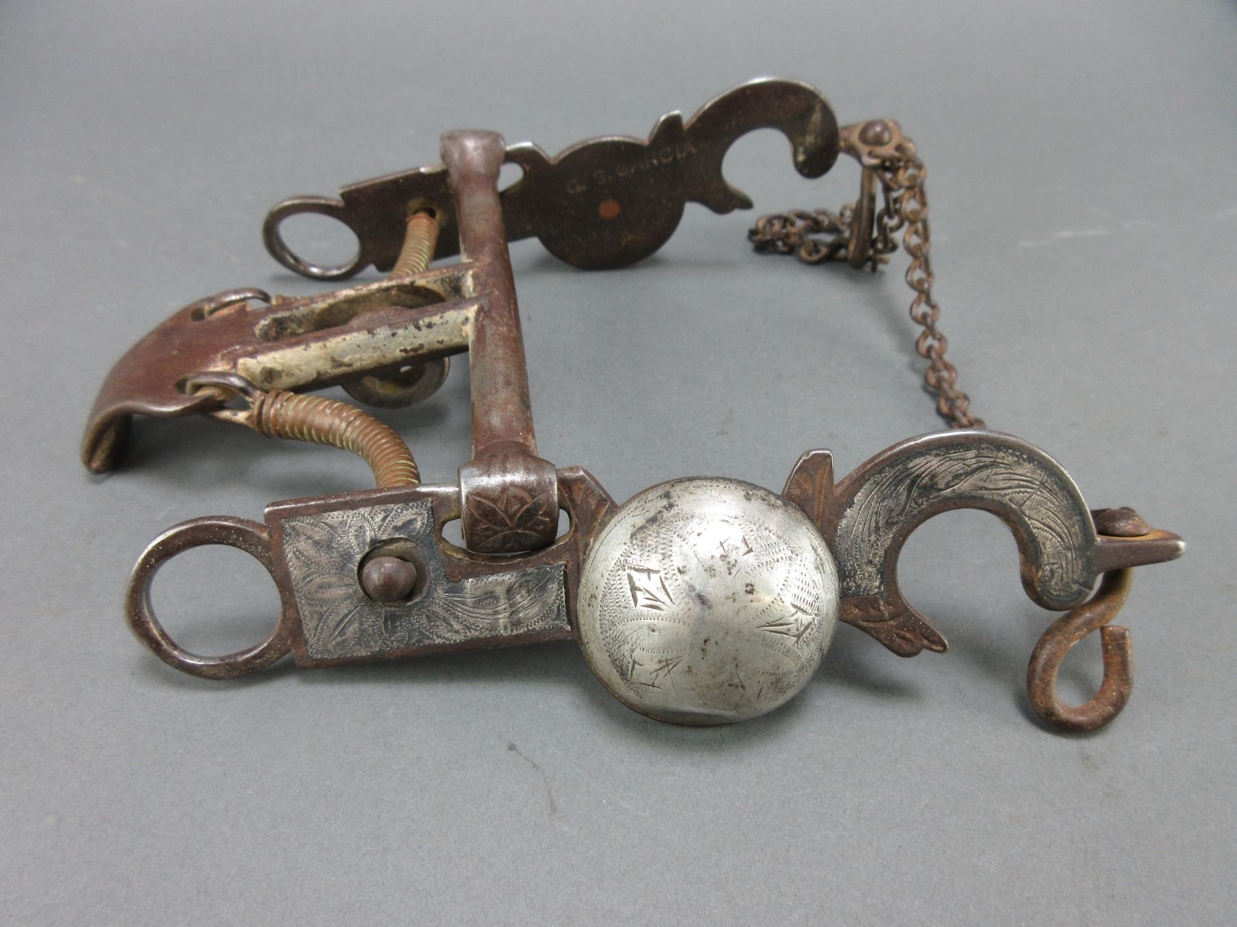 Marked GS Garcia Elko Nev Silver Inlaid Bit- Carmel Cheek- Spanish ...