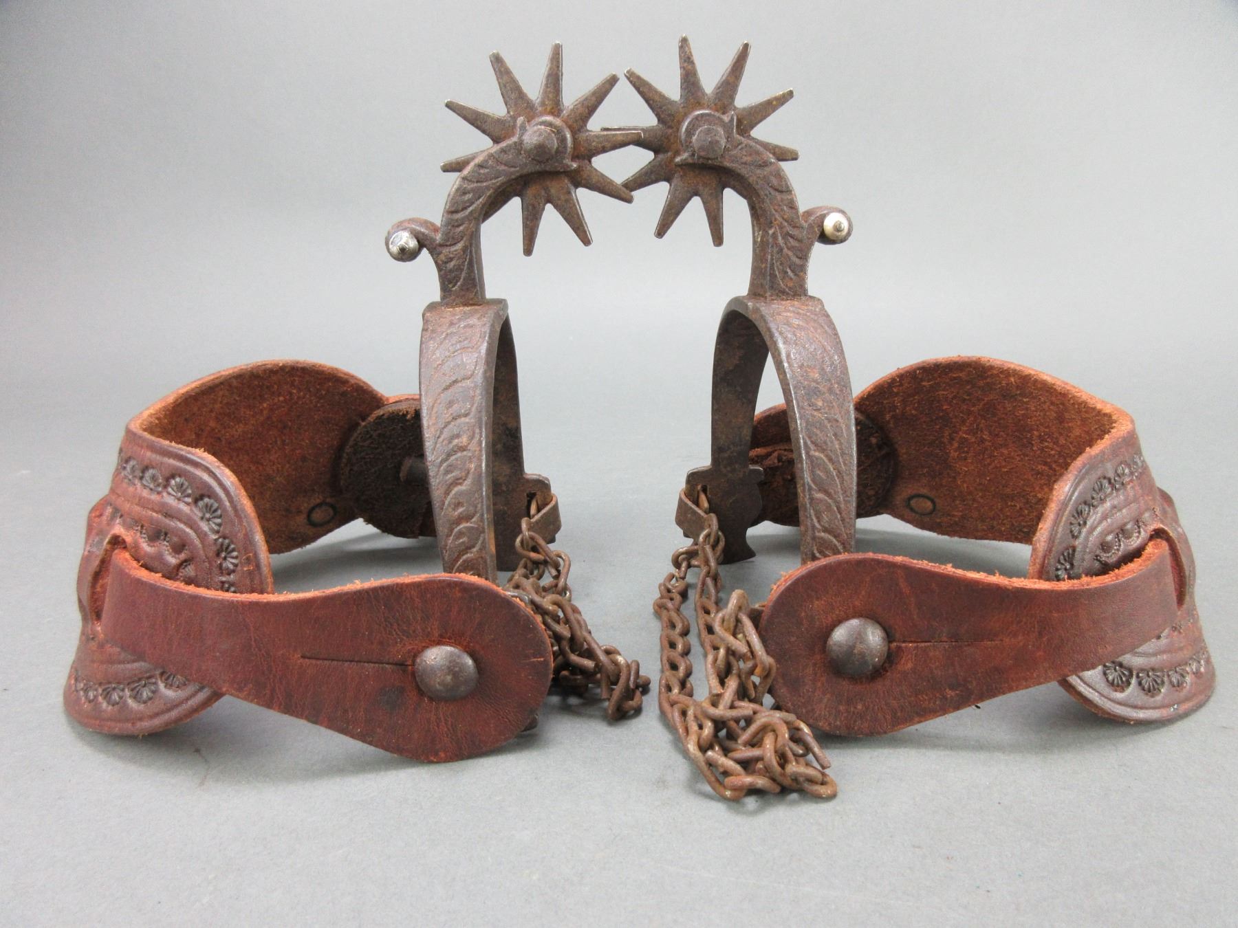 Unmarked Hernandez Silver Inlaid Spurs- Chased Inside- .6" Bands- 1.75 ...