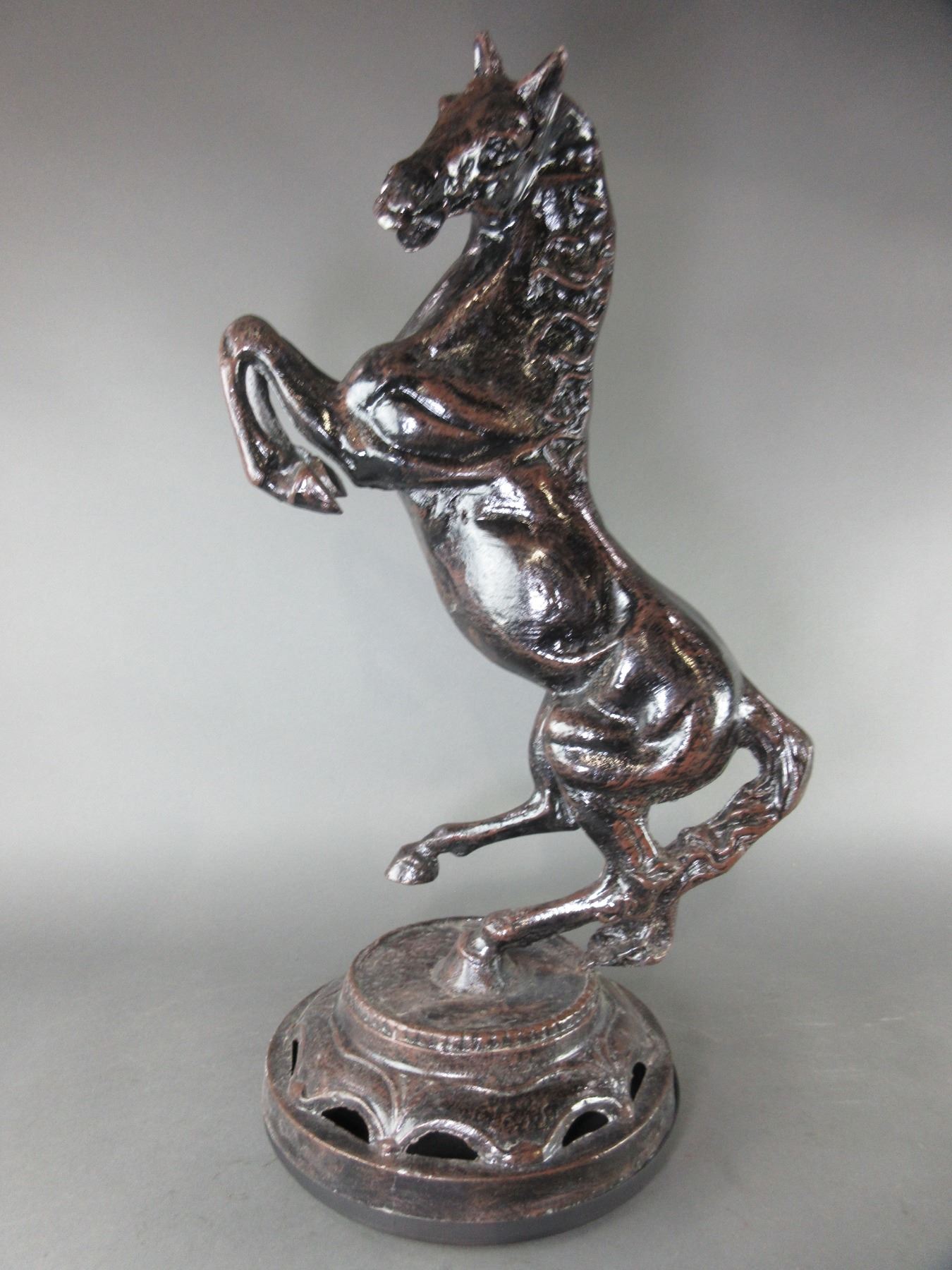 Rearing Horse Metal Statue- 25"H X 11" Base