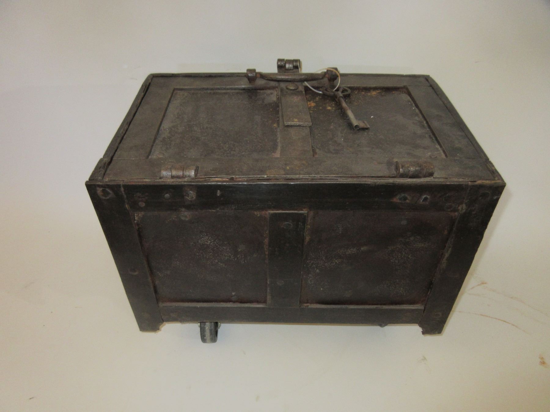 Old Stagecoach Strong Box With Key- Handles- 21"W X 12.5"H X 14"D