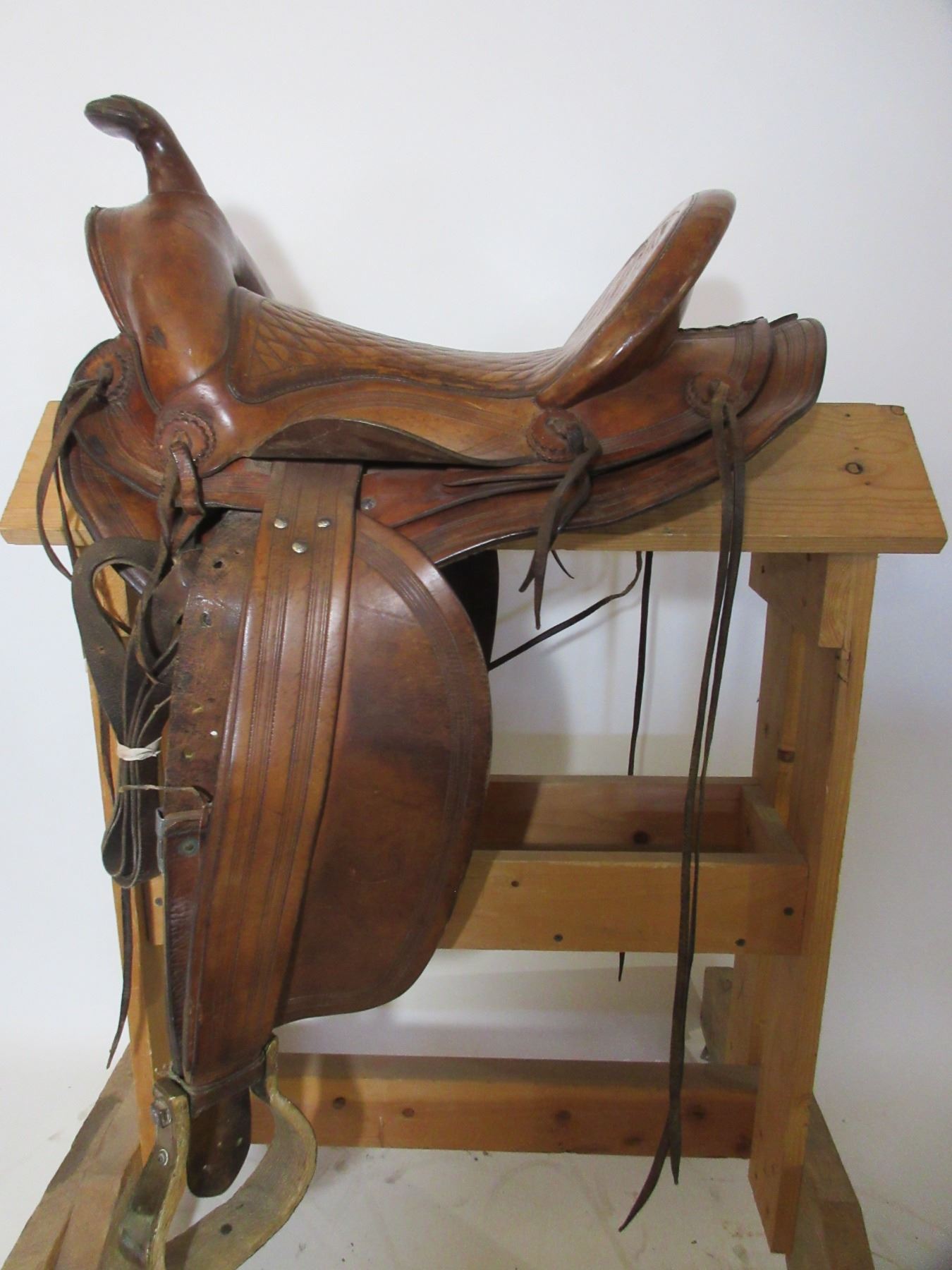 Marked HH Heiser Maker Denver Colo Basket Stamped Saddle- 14" Seat ...