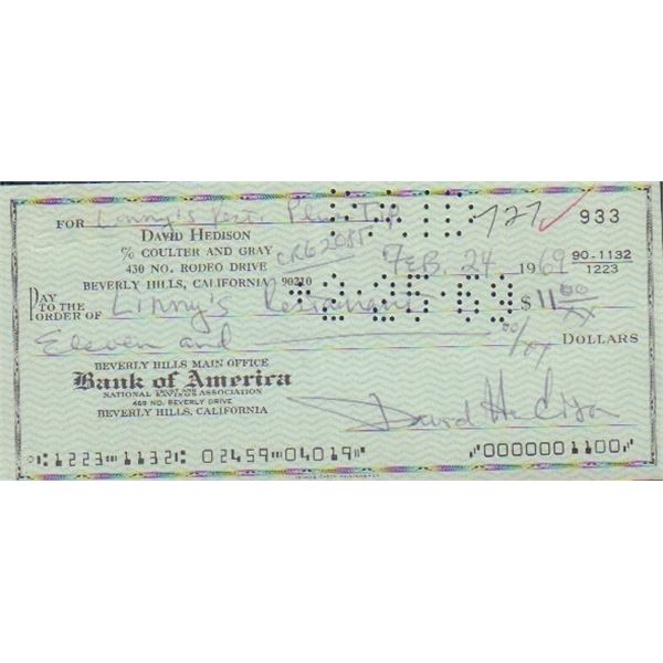David Hedison signed original check