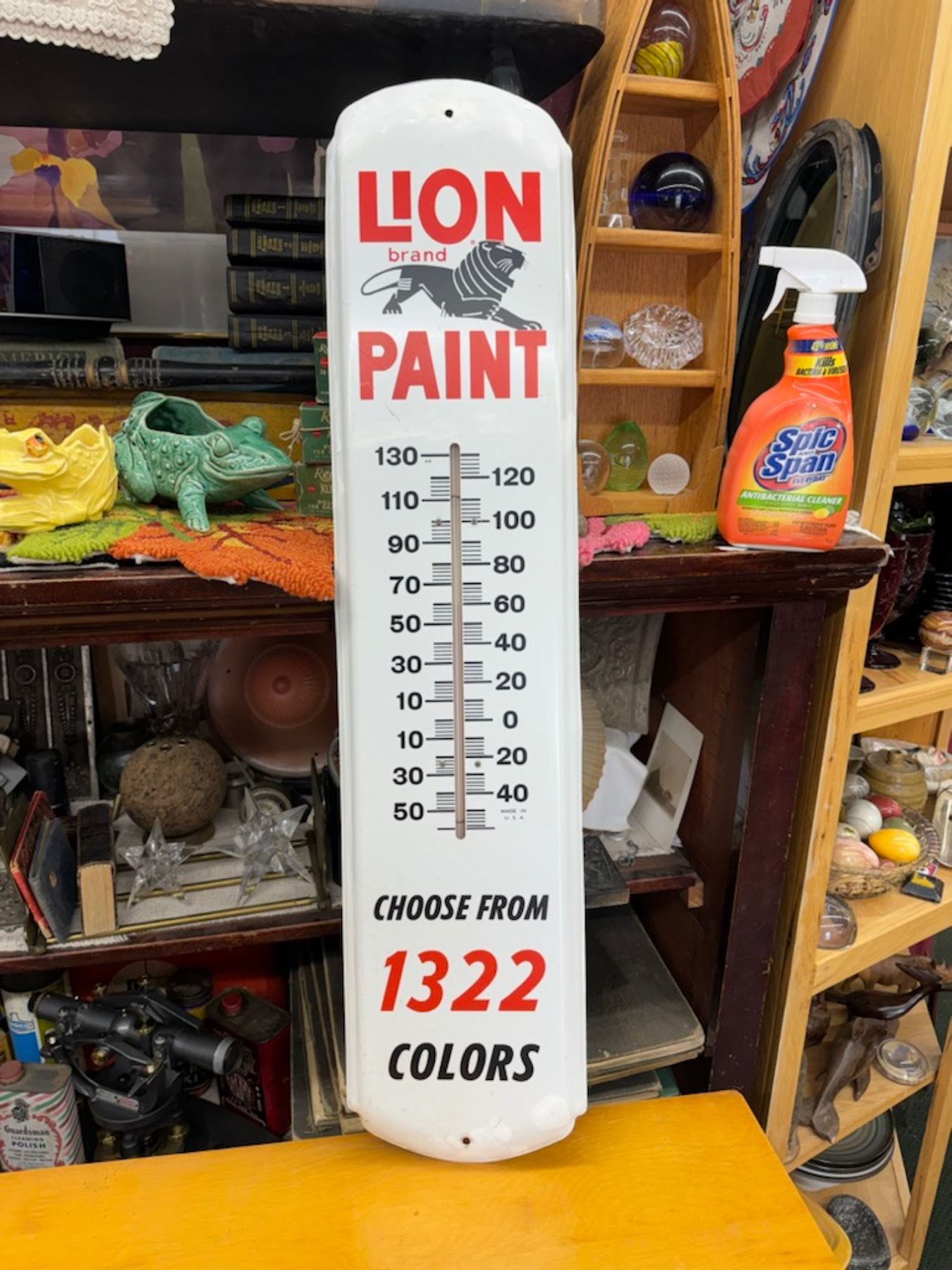 VINTAGE LION BRAND PAINT ADVERTISING THERMOMETER - METAL! - Cornerbids