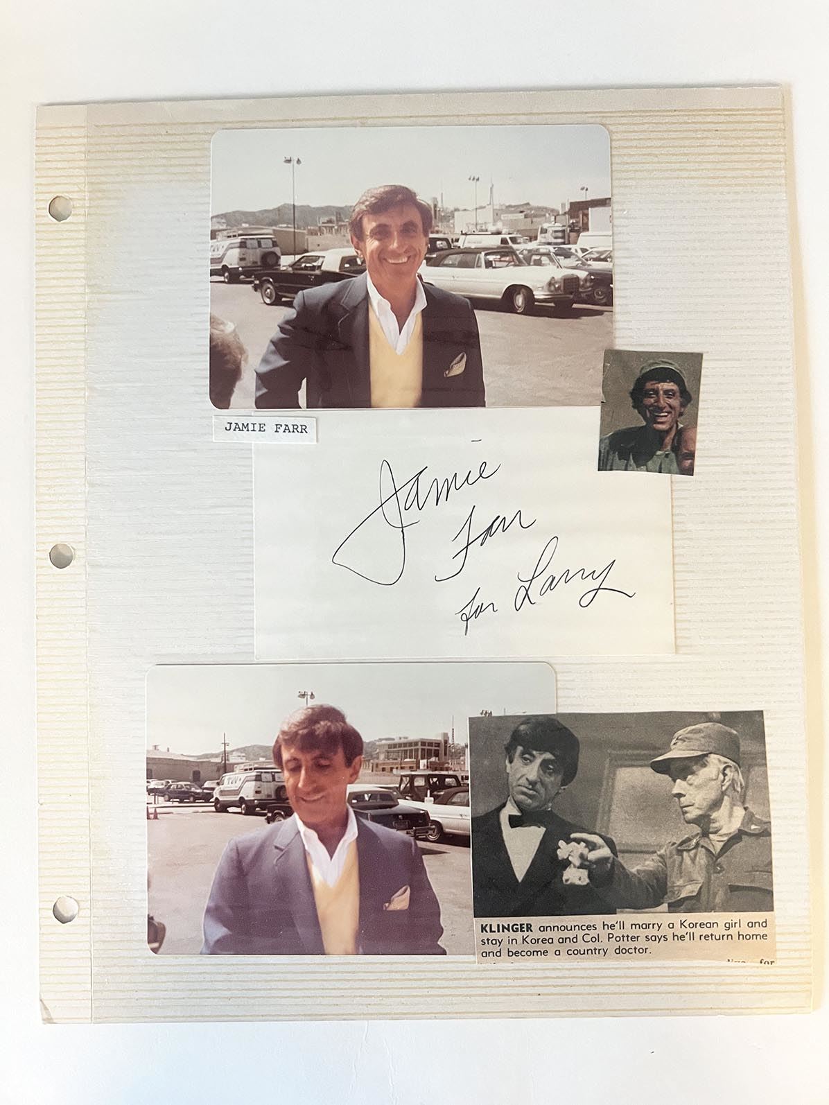 Jamie Farr signed photo album page