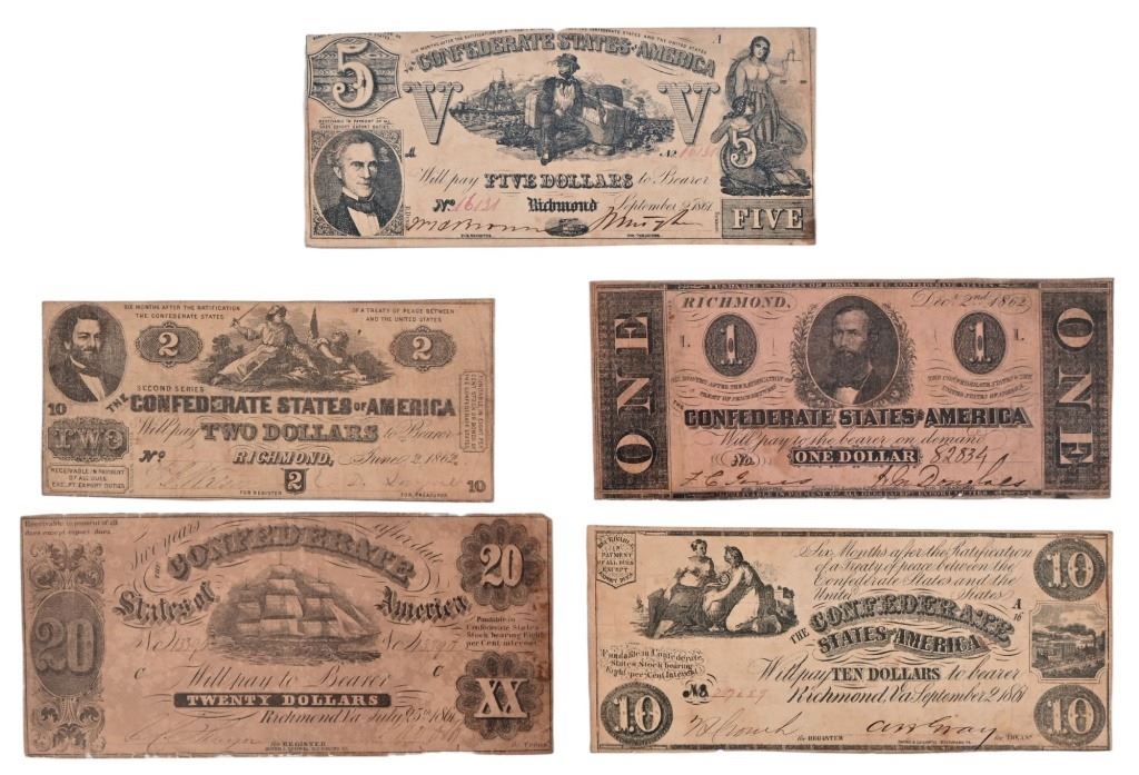 1861-1862 Confederate Civil War Currency Notes