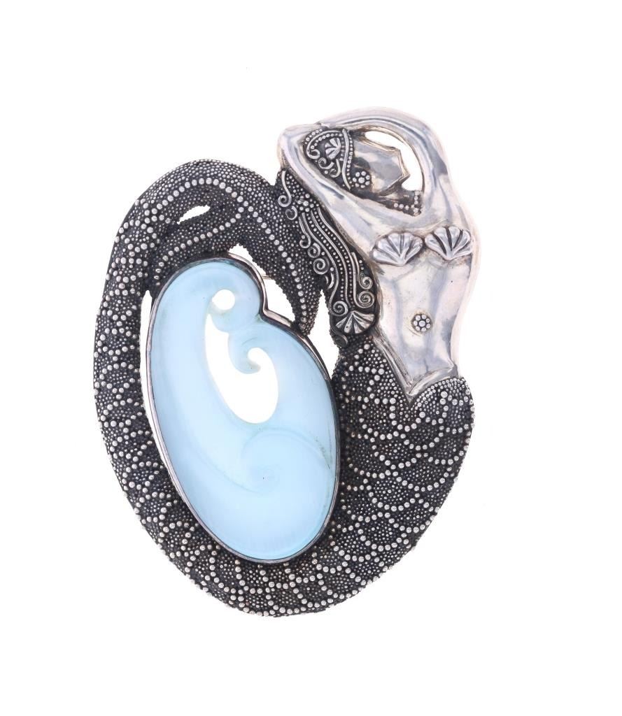 Sajen Opulent Sterling Silver Larimar Mermaid Pin