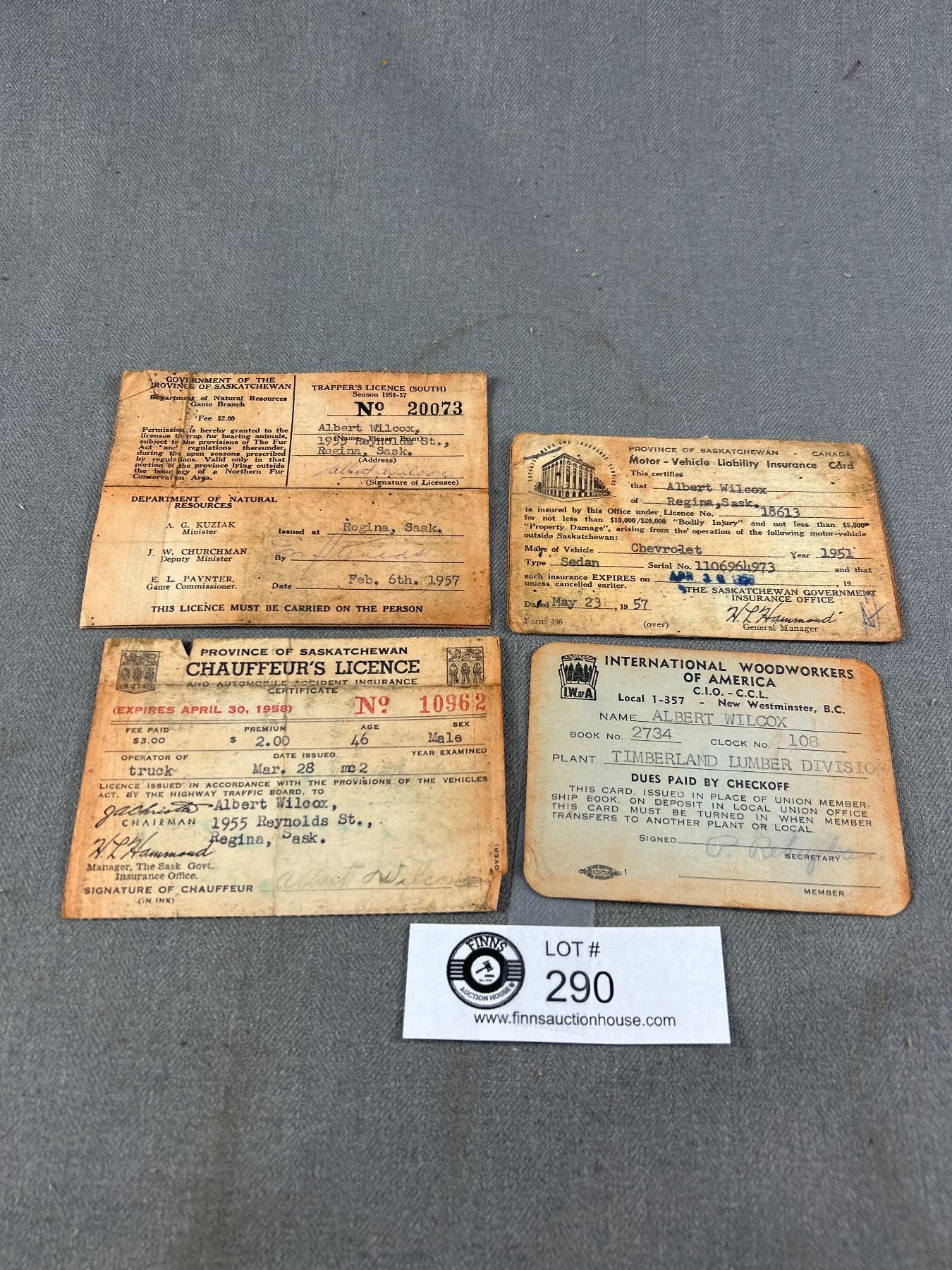Vintage Saskatchewan Licenses - Trapper, Chauffeur, Vehicle Insurance ...
