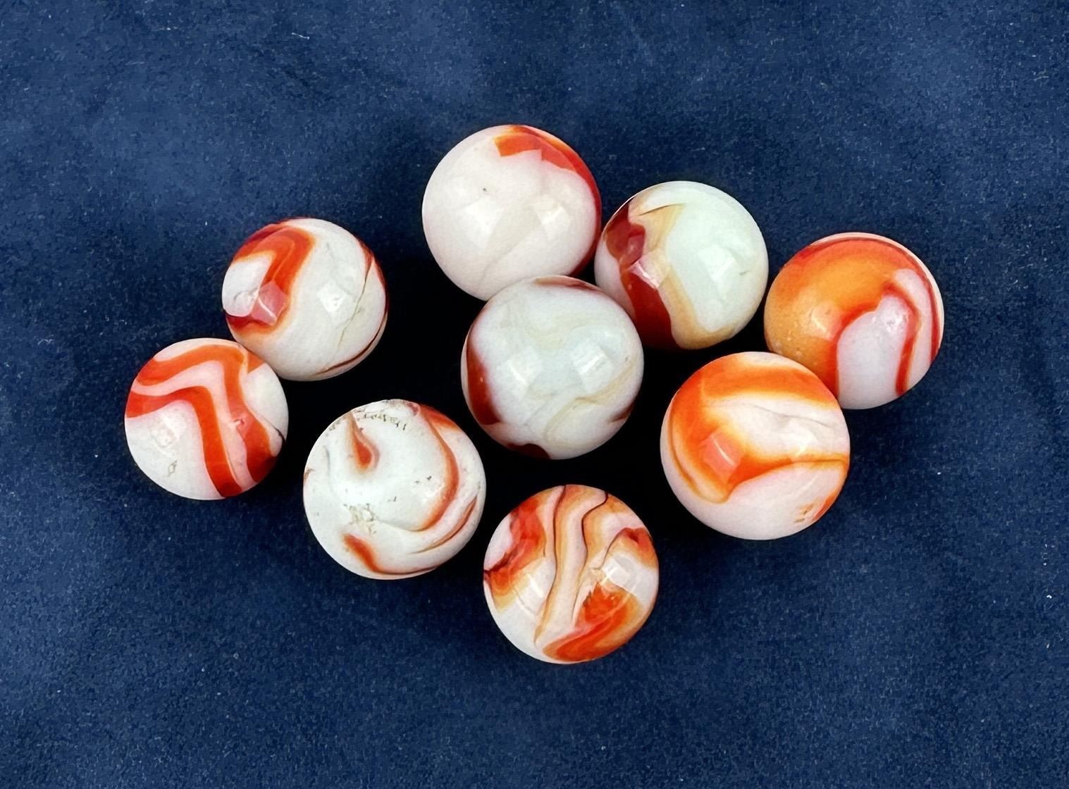 Collection of Antique Red White Swirl Marbles