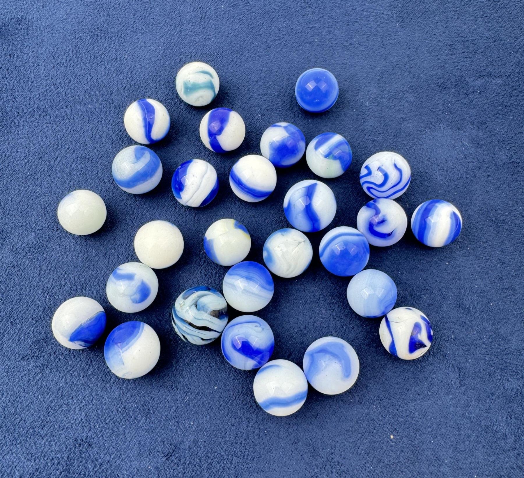 Collection of Antique Blue White Swirl Marbles